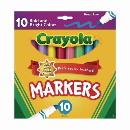 Crayola Non-Washable Marker, Broad Bullet Tip, Assorted Tropical Colors, 10PK 58-7725 | Zoro